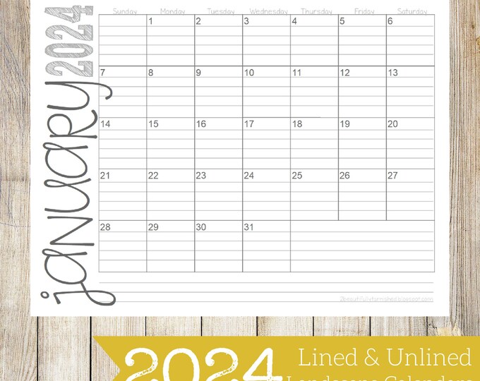 2024 Landscape Lined & Unlined Monthly Calendars 8.5x11 LANDSCAPE Jan ...