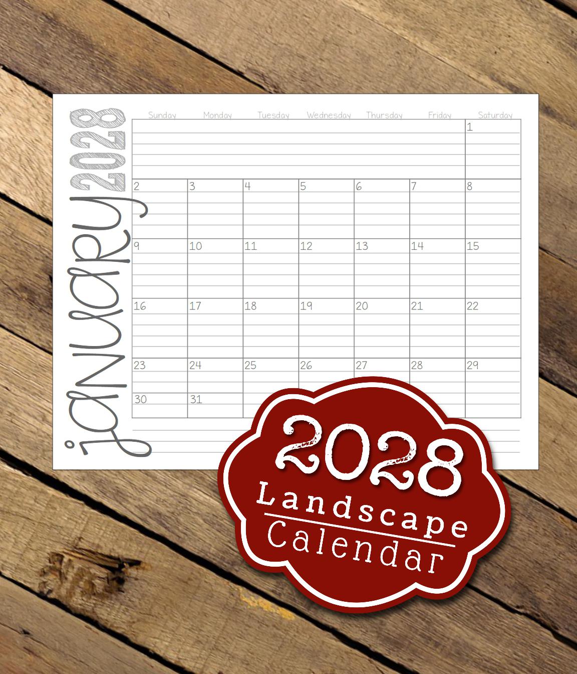 2028 Landscape Lined & Unlined Monthly Calendars | 8.5x11 | LANDSCAPE ...