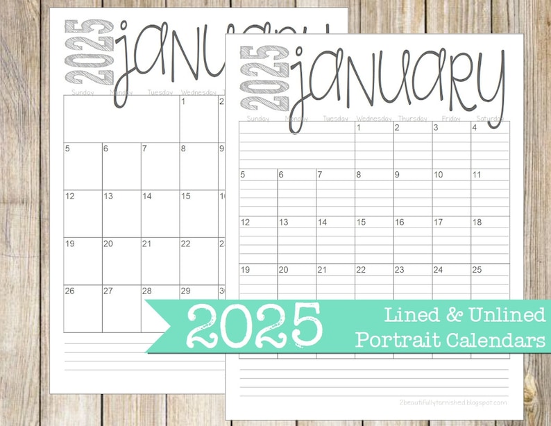 2025 Portrait Lined & Unlined Monthly Calendars | PORTRAIT | 8.5x11 ...