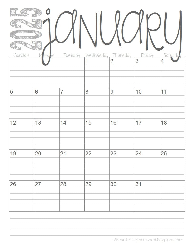 2025 Portrait Lined & Unlined Monthly Calendars | PORTRAIT | 8.5x11 ...