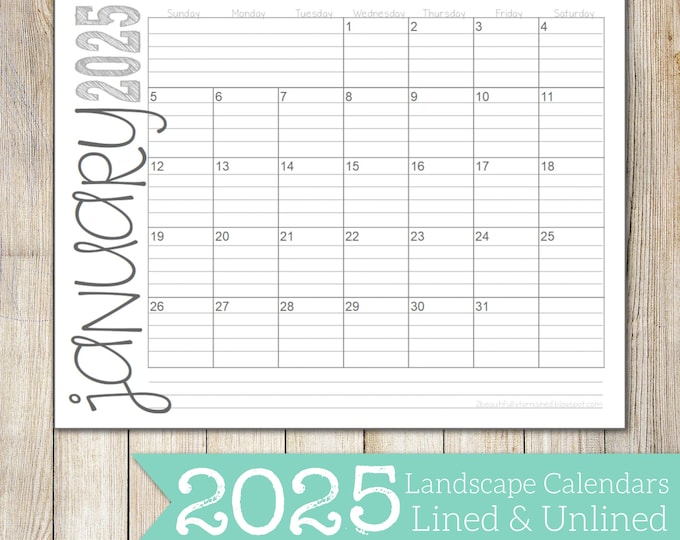 2025 Landscape Lined & Unlined Monthly Calendars | 8.5x11 | LANDSCAPE ...