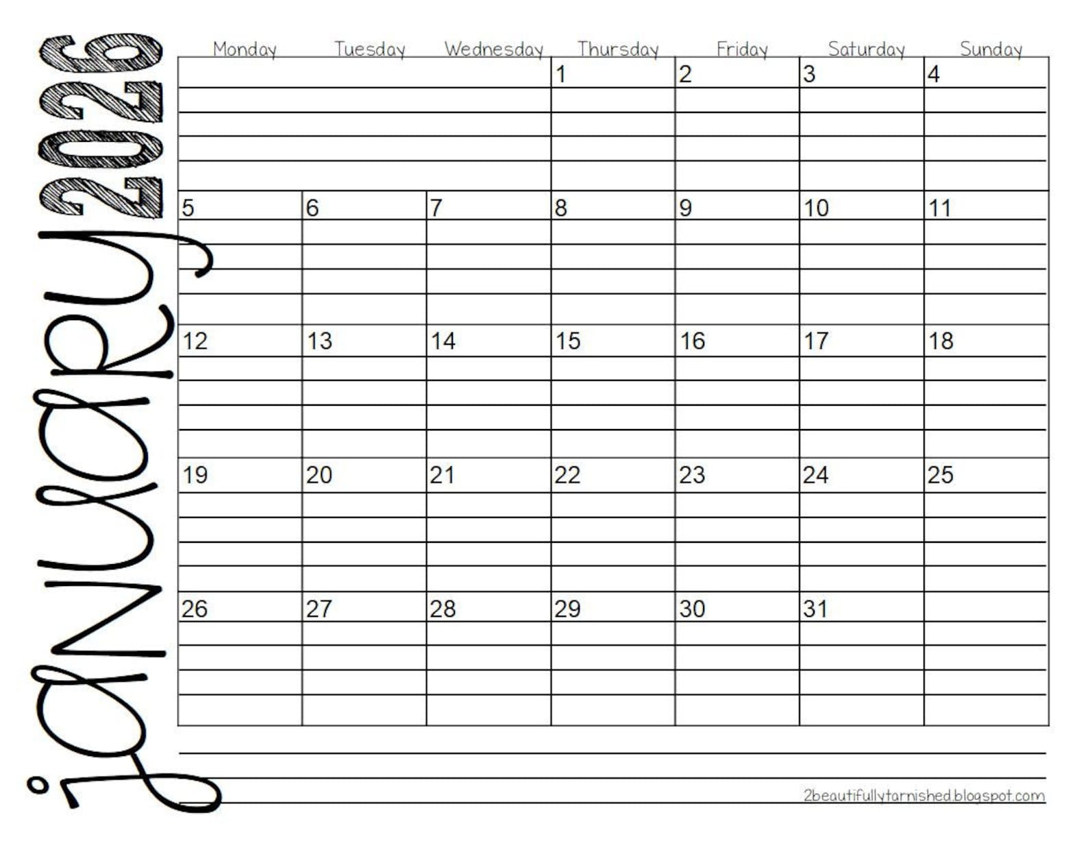 2026 Monday Start - Lined & Unlined Monthly Calendars | 8.5x11 ...