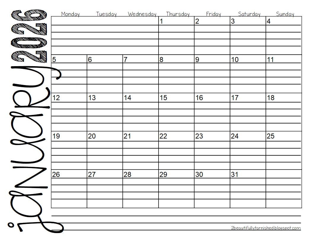 2026 Monday Start - Lined & Unlined Monthly Calendars | 8.5x11 ...