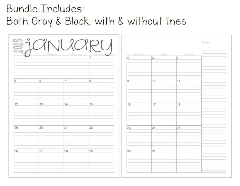 2025 Lined & Unlined 2-page Monthly Calendars 8.5x11 Jan - Etsy