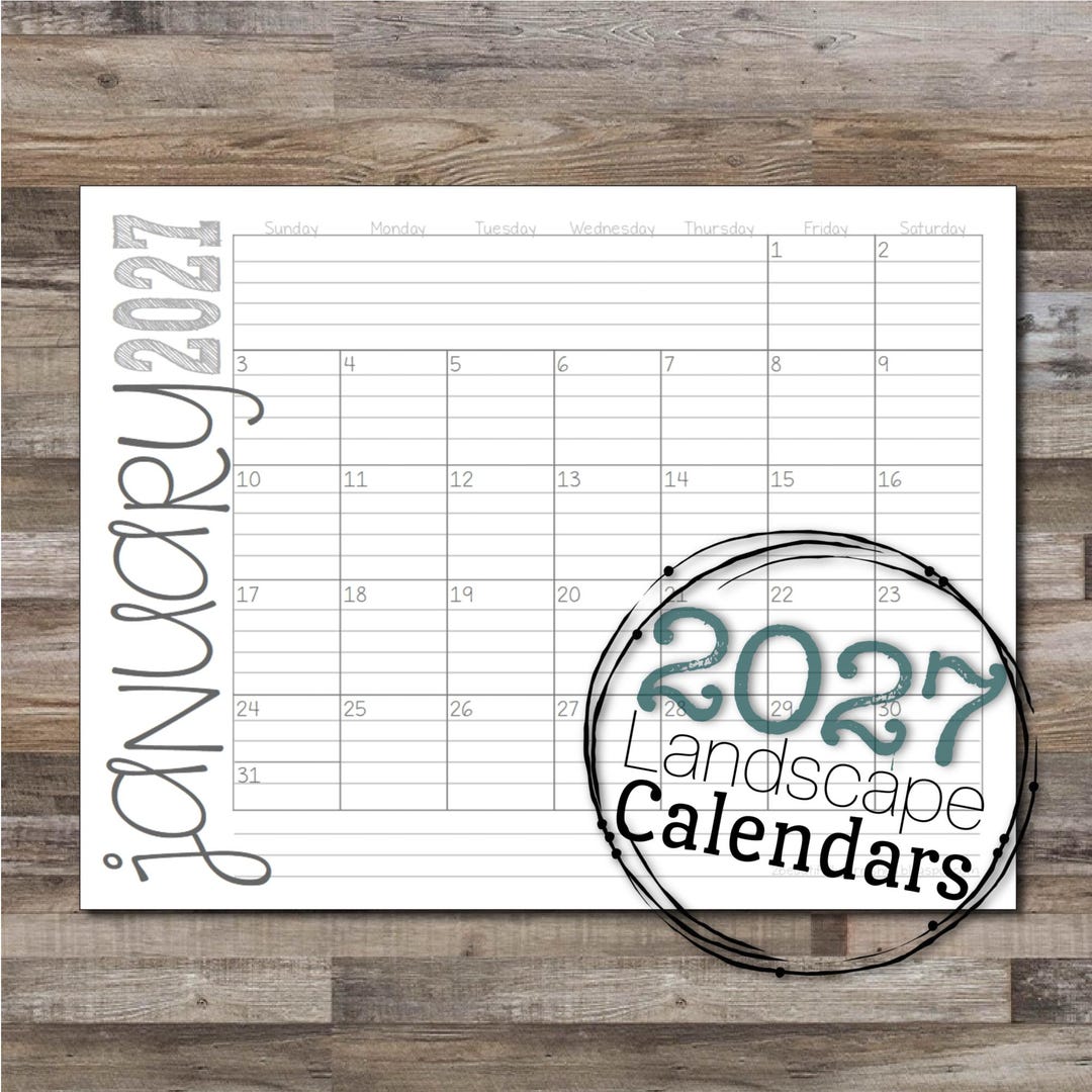 2027 Landscape Lined & Unlined Monthly Calendars | 8.5x11 | LANDSCAPE ...