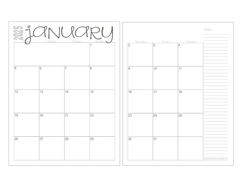 2025 Lined & Unlined 2-page Monthly Calendars 8.5x11 Jan - Etsy