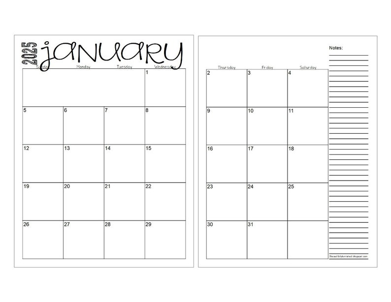 2025 Lined & Unlined 2-page Monthly Calendars | 8.5x11 | Jan - Dec ...