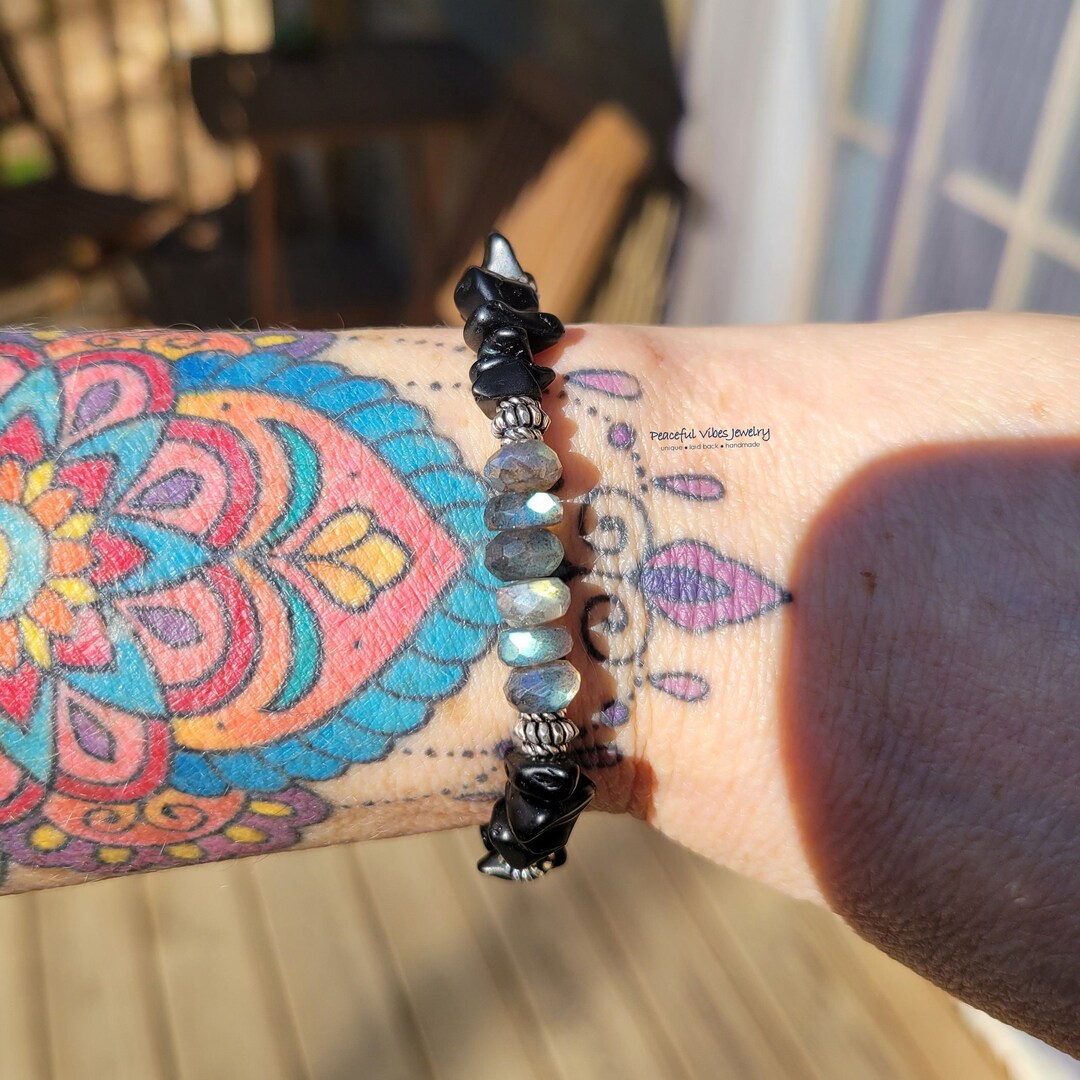 Handmade One of A Kind Black Obsidian and Labradorite Unalome Stacking ...