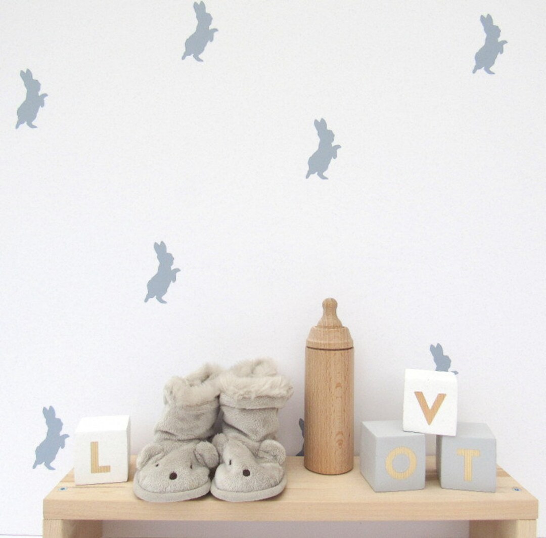 Rabbit Wall Decals for Nurseries, Neutral Nursery Wall Stickers, Baby's ...