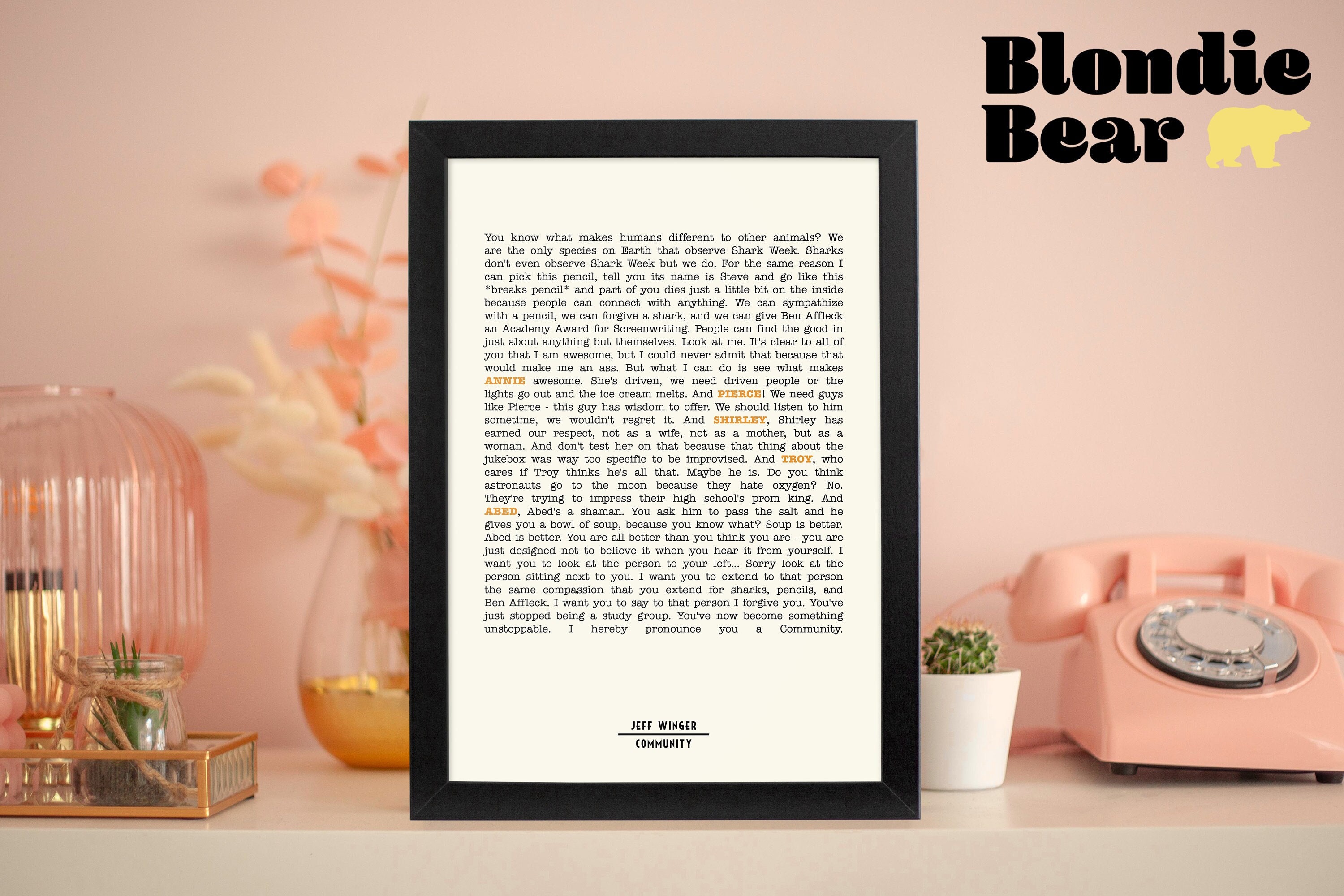 Community Quote Poster, Jeff Winger, S1E1 Monologue, Quote Print ...