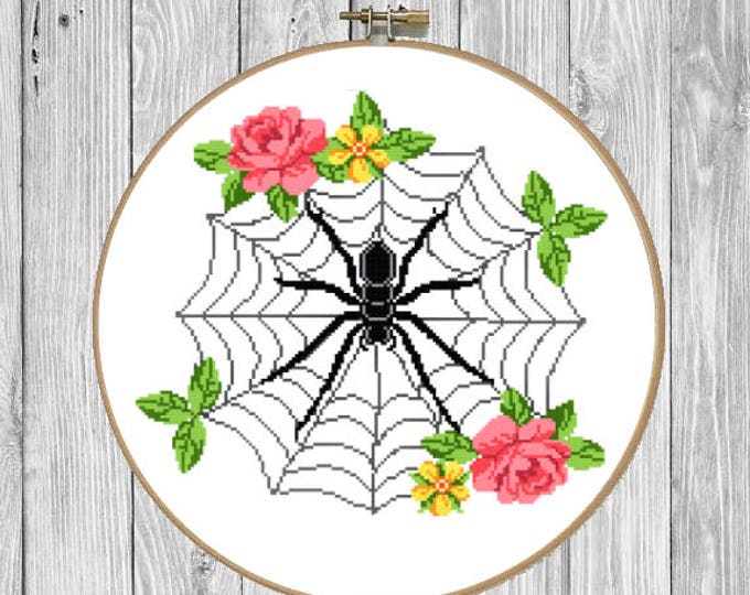 Gothic Cross Stitch, Modern Halloween Cross Stitch Pattern, Spider ...