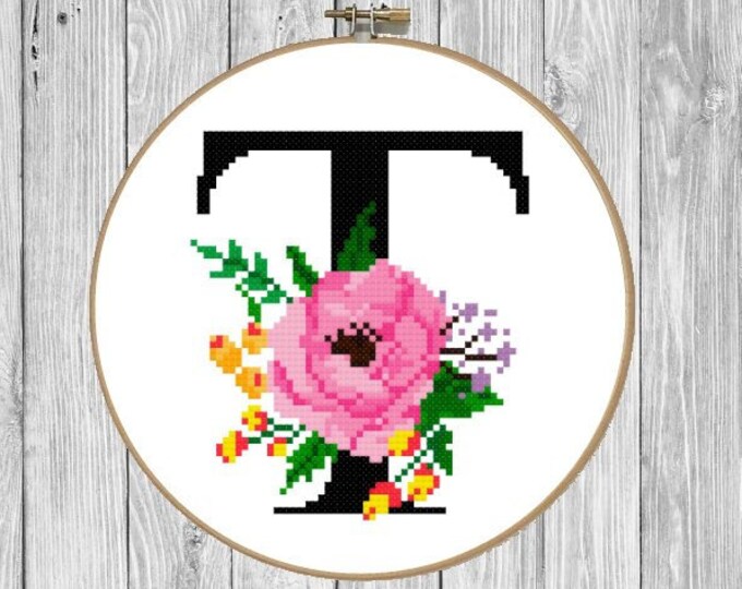 Letter T Monogram Cross Stitch Pattern, Cross Stitch Pattern Modern ...