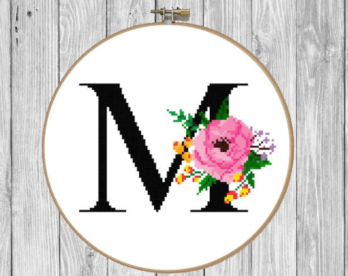 Letter M Monogram Cross Stitch Pattern, Cross Stitch Letter M ...