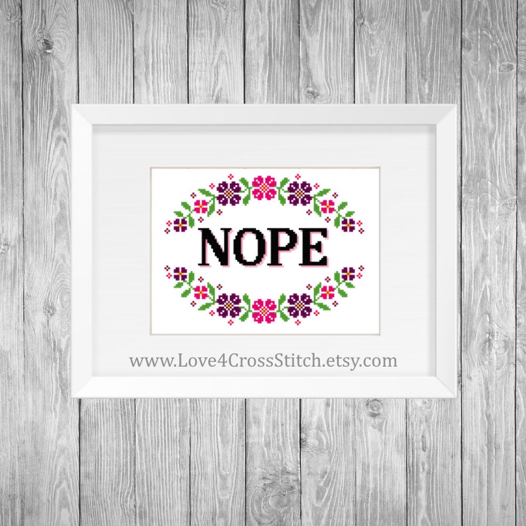 Nope Cross Stitch Pattern Modern Floral Border Cross Stitch - Etsy