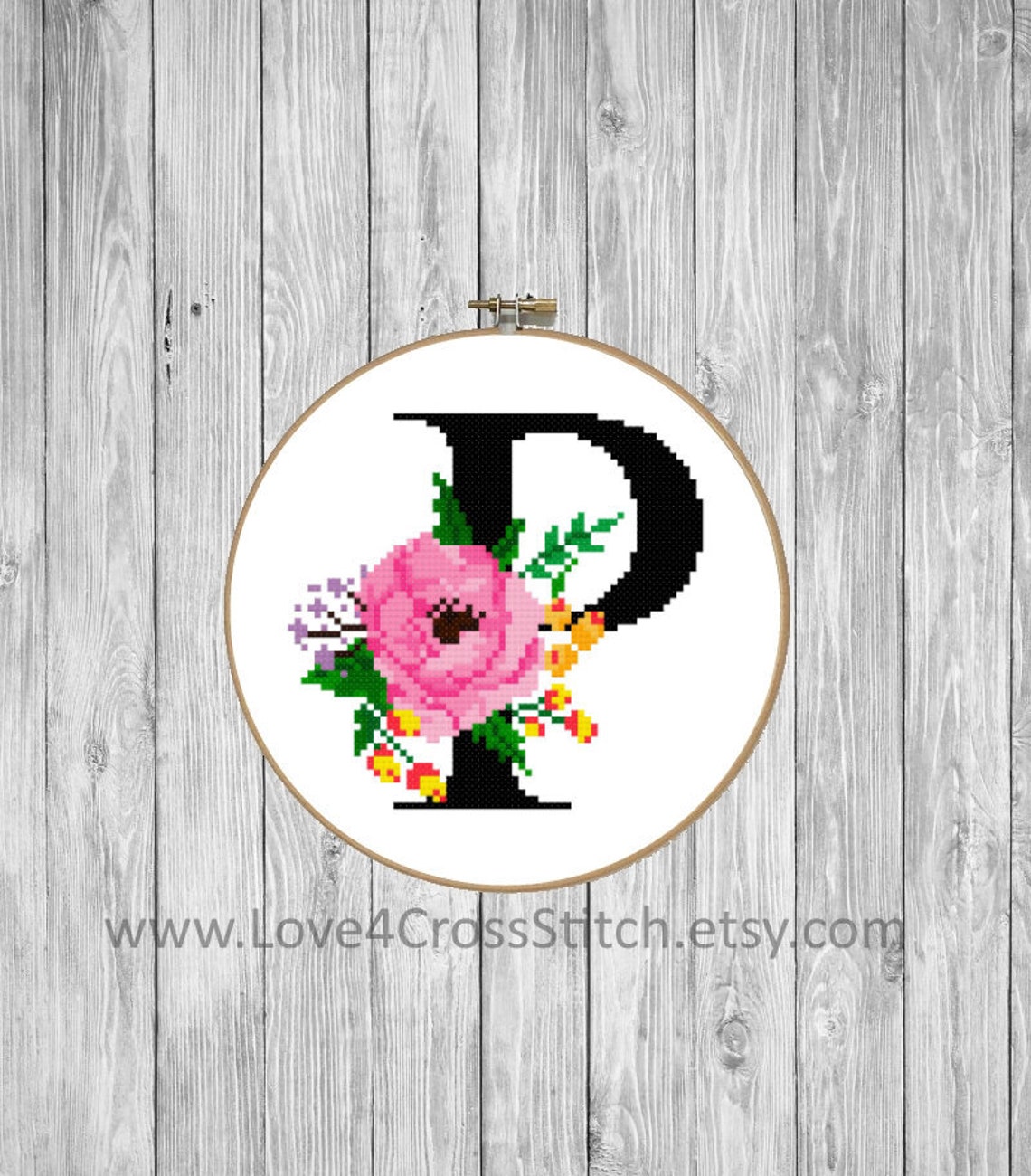 Letter P Floral Monogram Cross Stitch Pattern Modern Cross - Etsy