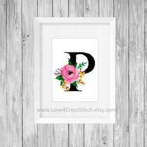 Letter P Floral Monogram Cross Stitch Pattern Modern Cross - Etsy