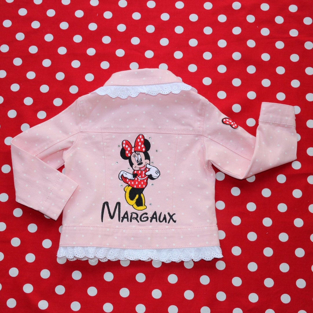 Girls Embroidered Pink Polka Dot Disney Jacket Lace Trim, Minnie Mouse ...