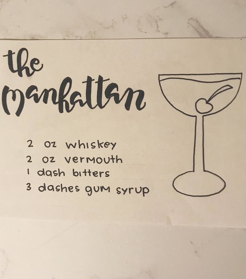 Hand Lettered Drink Recipe Cards Cocktail Bar Cart Decor | Etsy