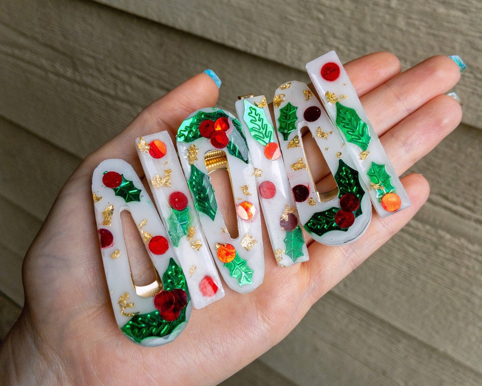 Holly Jolly Hair Barrettes, Holiday Resin Hair Clips , Mistletoe Hair ...