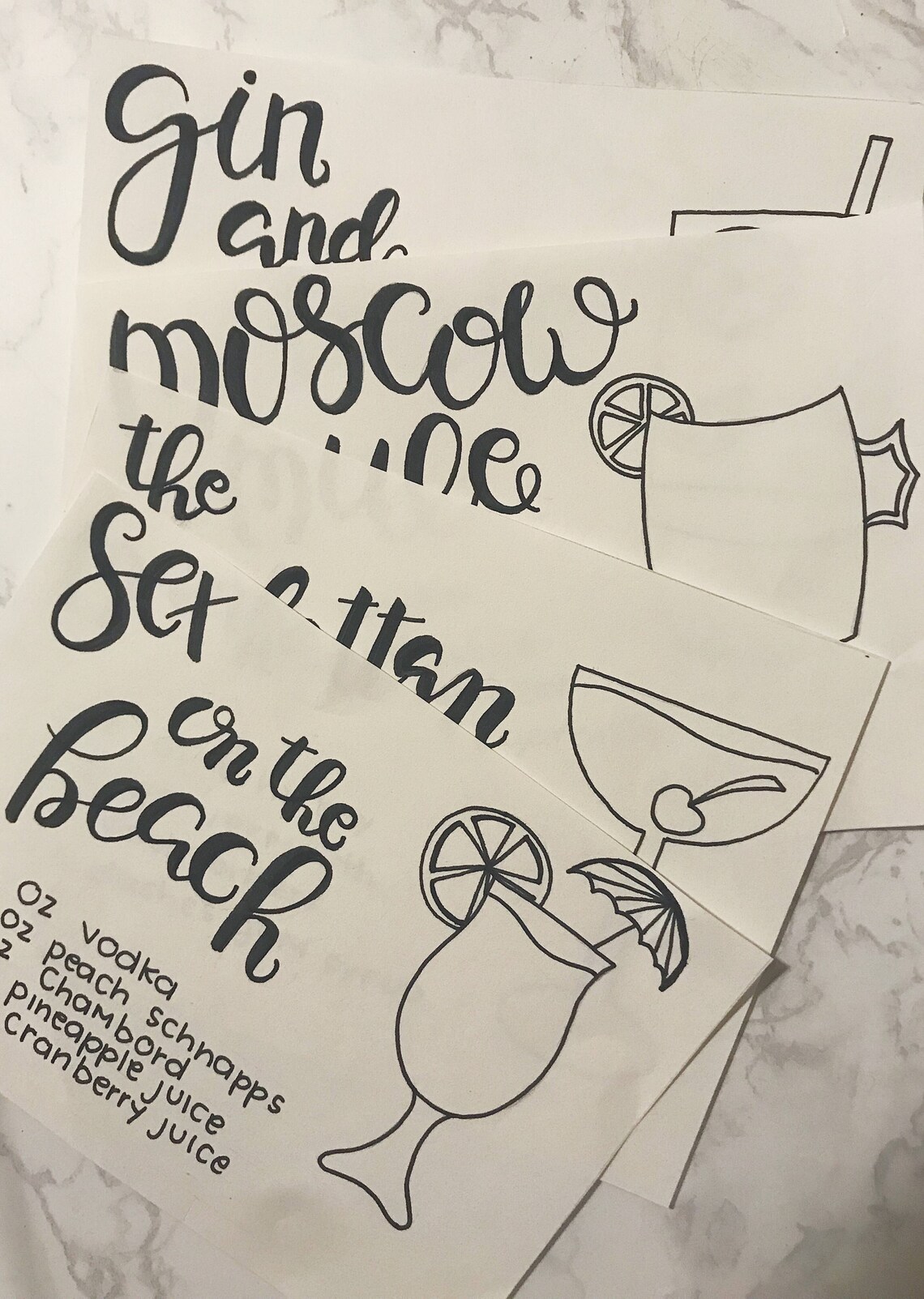 Hand Lettered Drink Recipe Cards Cocktail Bar Cart Decor | Etsy