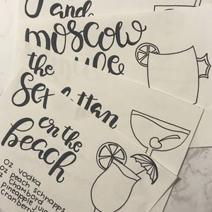 Hand Lettered Drink Recipe Cards, Cocktail Bar Cart Decor - Etsy