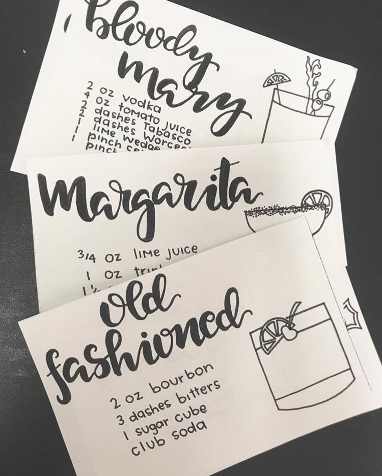 Hand Lettered Drink Recipe Cards Cocktail Bar Cart Decor | Etsy