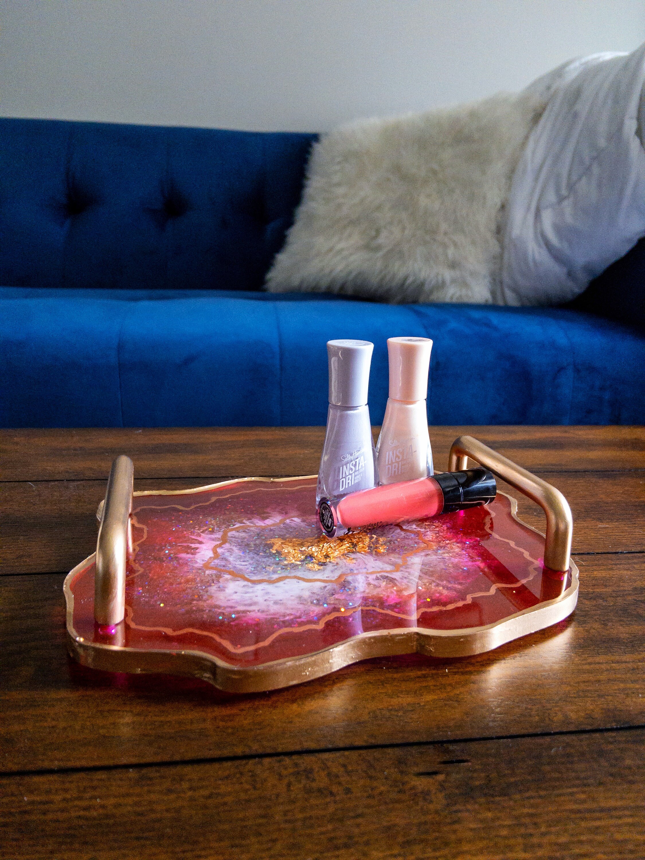 Custom Resin Geode Tray, Agate Slice Coffee Table Tray, Geode Makeup ...