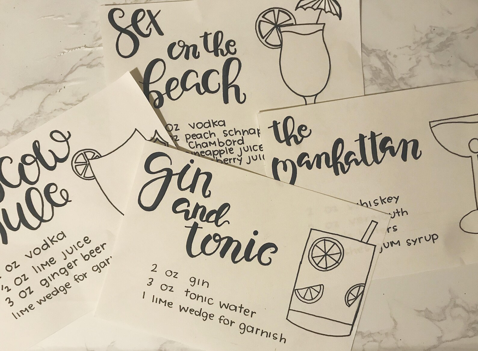 Hand Lettered Drink Recipe Cards Cocktail Bar Cart Decor | Etsy