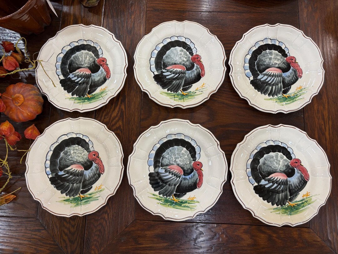Italian Hand Painted Turkey Plates Set of 6 - Etsy