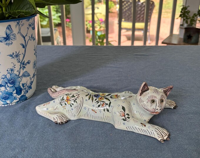 French Faience Cat Wall Pocket - Etsy