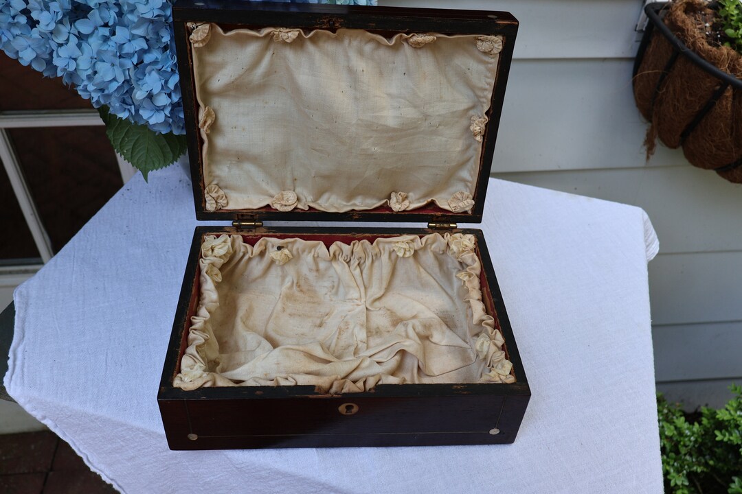 Antique Silk Lined Box With Mother of Pearl Inlay - Etsy