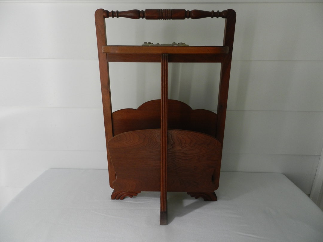 A Charming MCM Wooden Magazine Rack With an Inlaid Ash Tray - Etsy