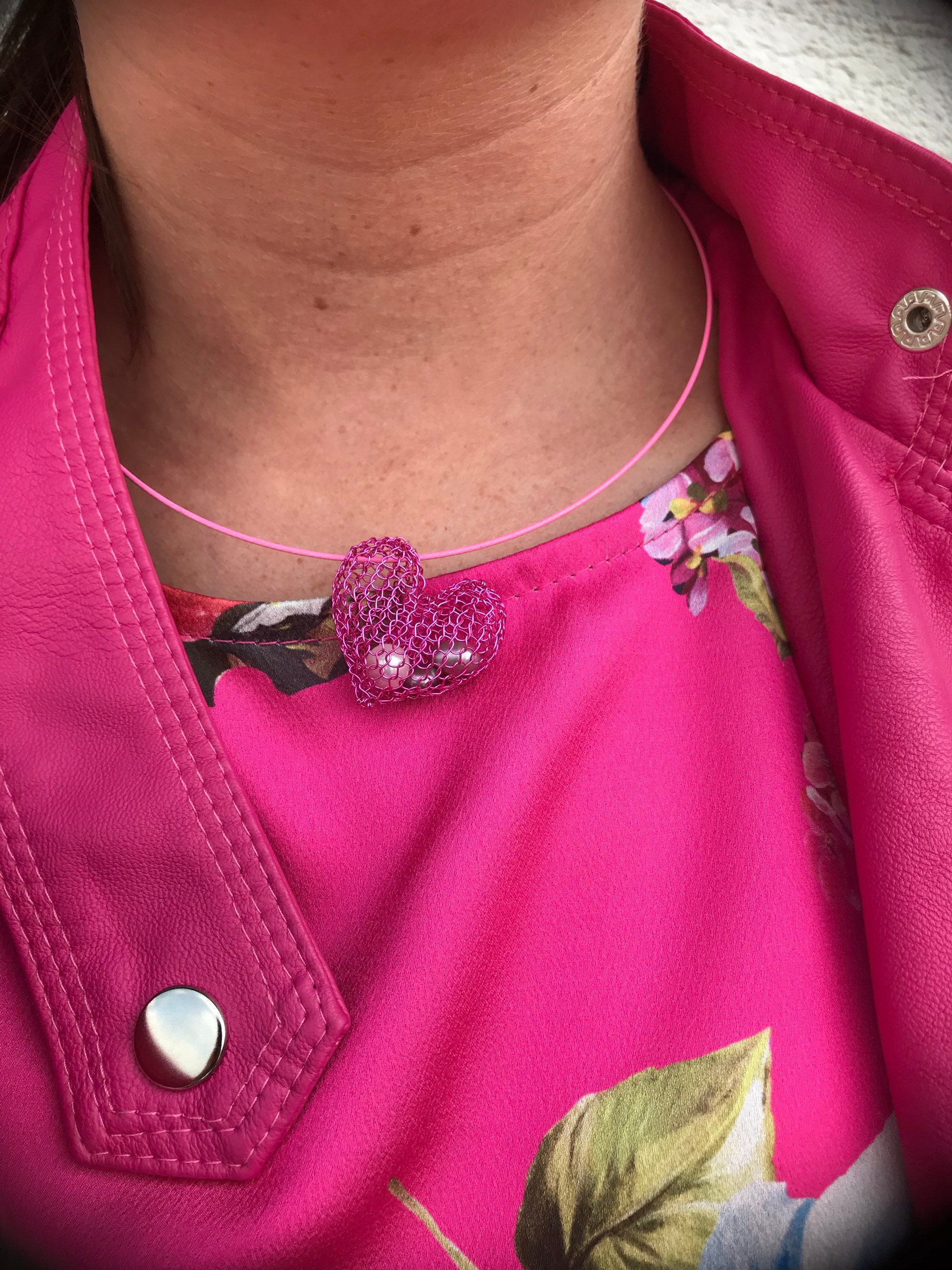 Wire Crochet Pendant - "heart" - With Moving Freshwater Pearls on a ...