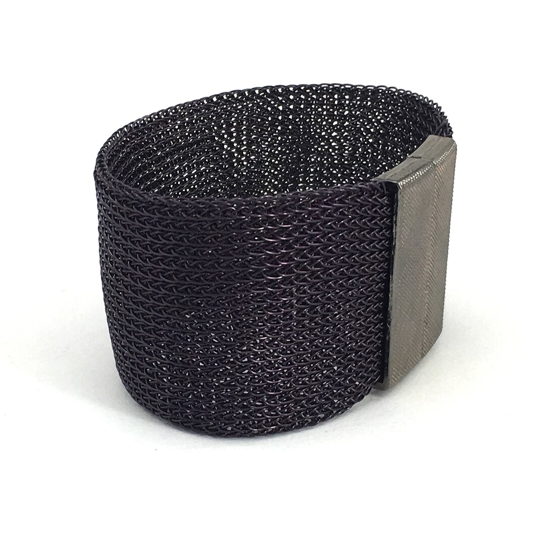 Finger Knitted CUFF BRACELET - Bluish Black Colored With Magnetic Clasp ...