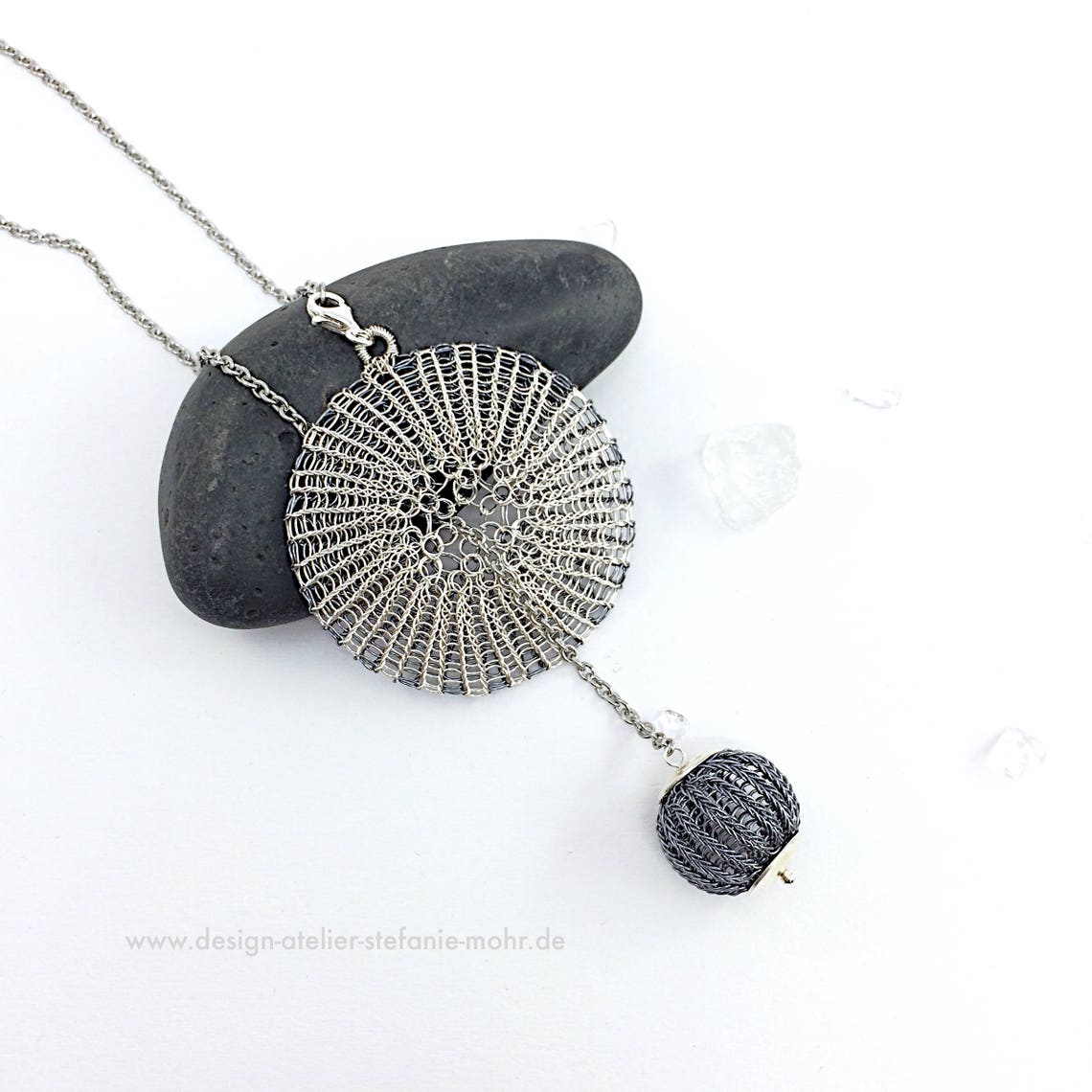UNIVERSE - Long Necklace With Wire Crochet SPHERE & Reversible DISC - Etsy