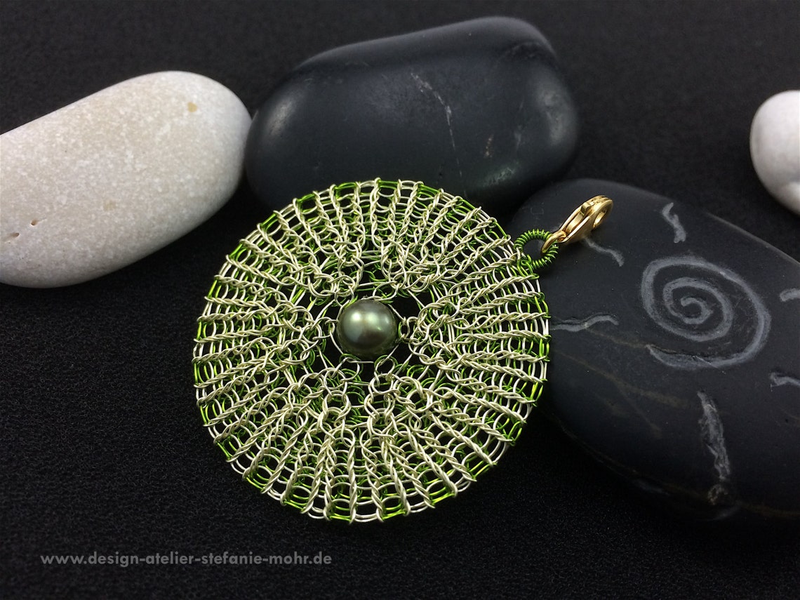 Wire Crochet Pendant VICE-VERSA Green/gold Coloured With a - Etsy