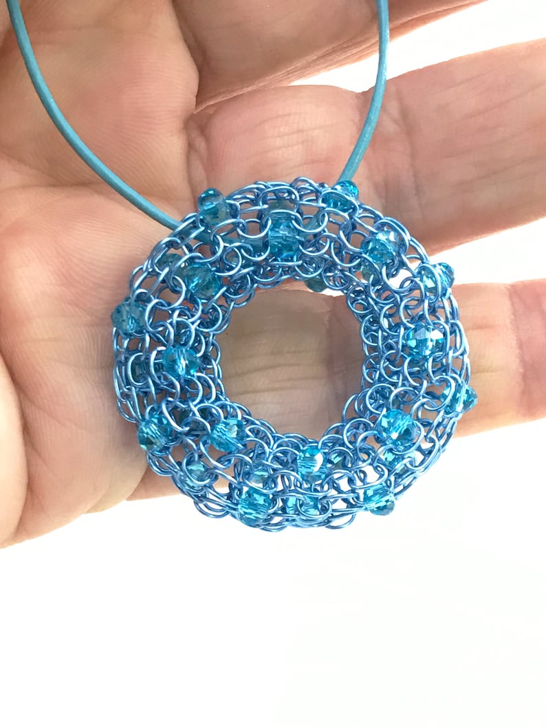 Wire Crochet Colored Copper Wire Donut/ring Pendant With - Etsy