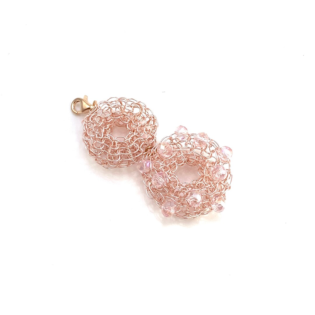 Wire Crochet Rose Gold Colored Copper Wire Double Donut/ring Pendant ...
