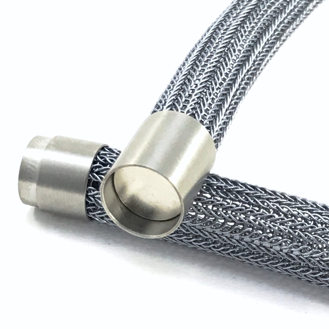 Hand Made Graphite Colored Double Wire Crochet Tube Necklace With Dull ...
