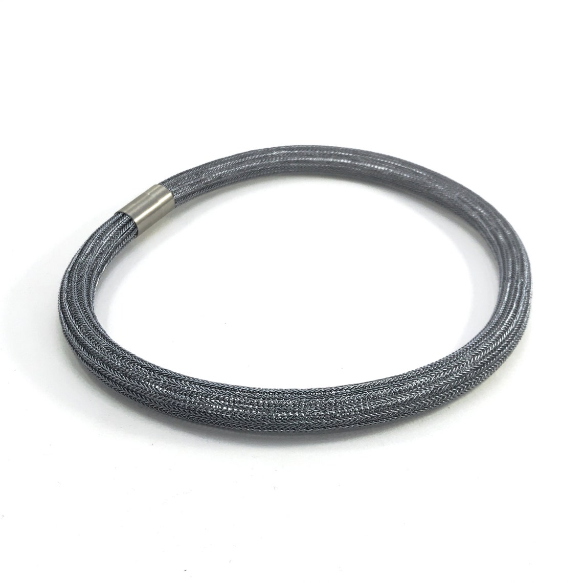Hand Made Graphite Colored Double Wire Crochet Tube Necklace With Dull ...