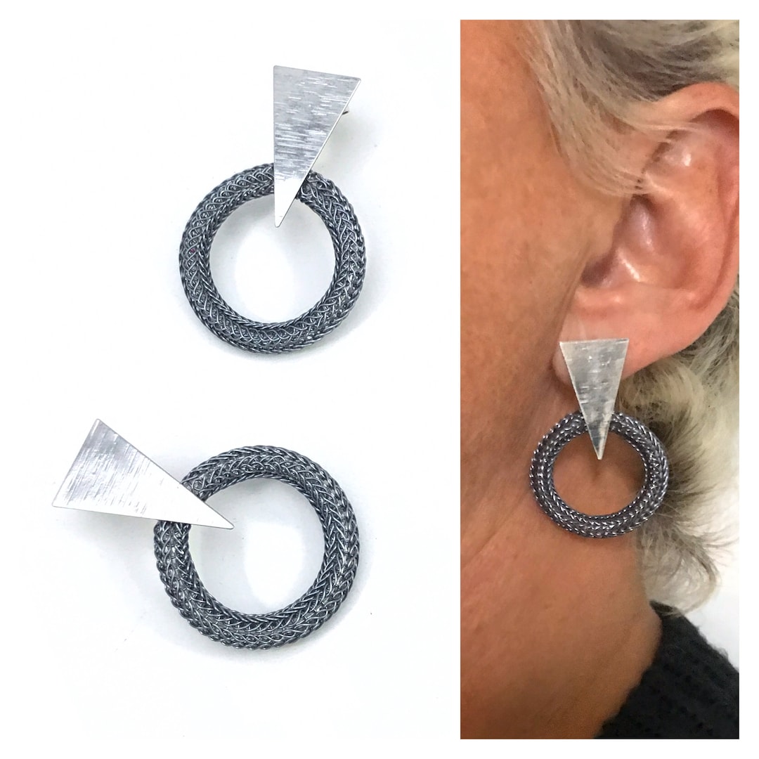 Wire Crochet Graphite Colored Copper Wire Ring Earrings With Triangle ...
