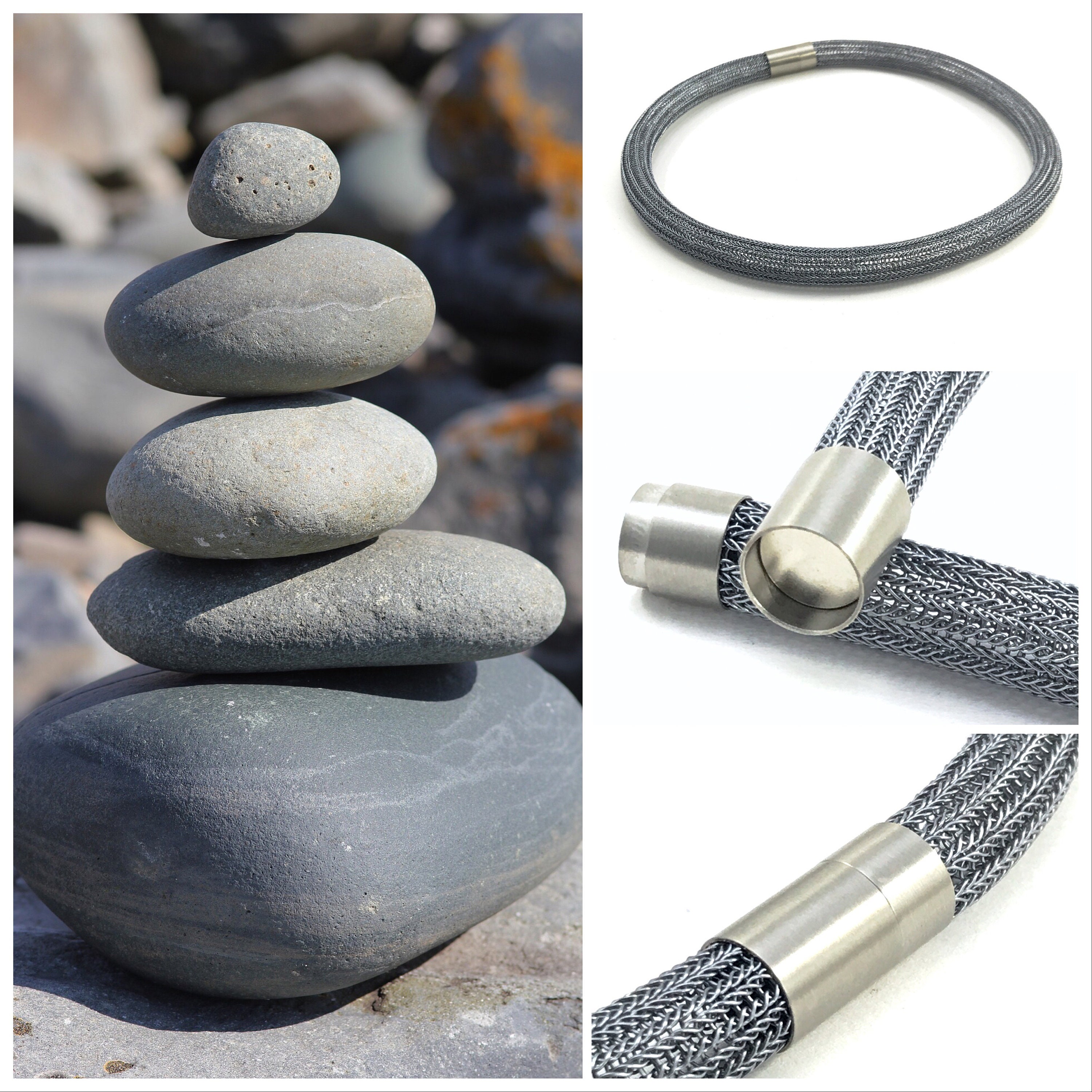 Hand Made Graphite Colored Double Wire Crochet Tube Necklace With Dull ...