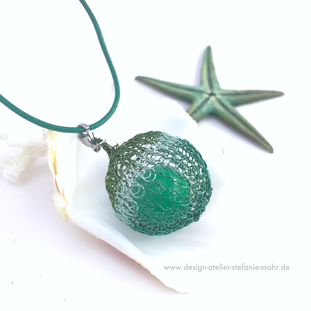 Wire Crochet Tricolor Green "bubble" With Melody Ball Inside on Leather ...