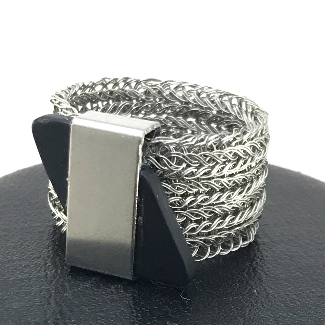 Double Wire Crochet Stainless Steel Ring With Onyx - Etsy