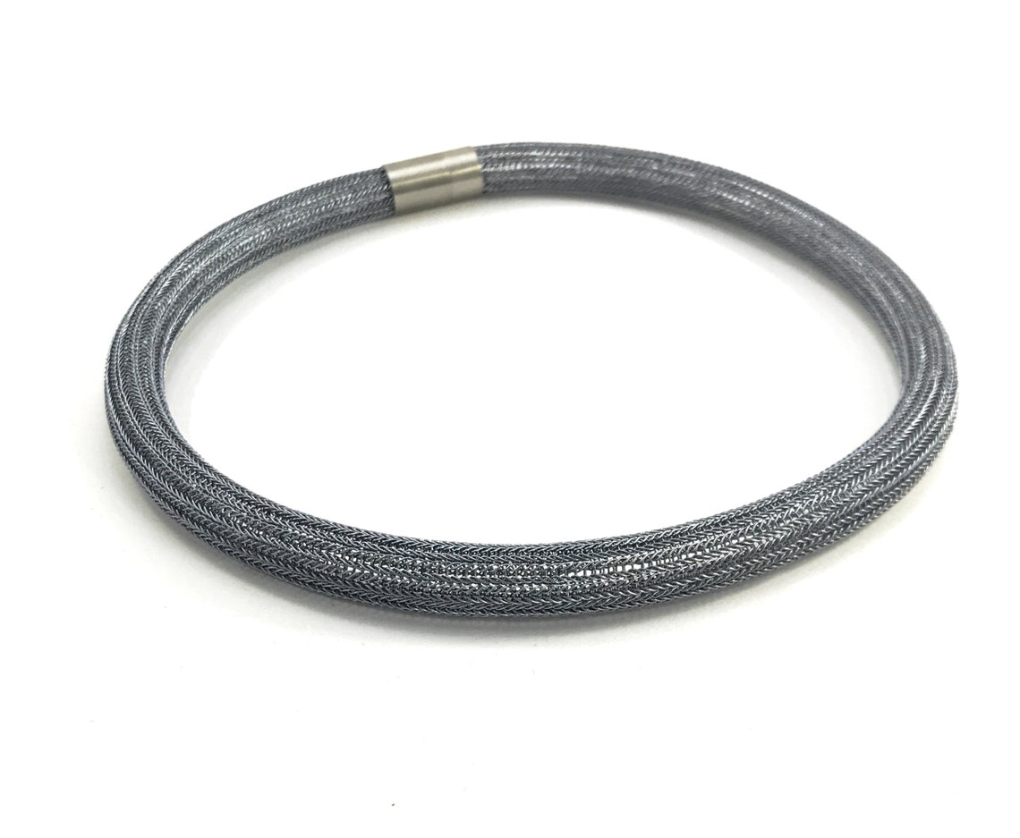Hand Made Graphite Colored Double Wire Crochet Tube Necklace With Dull ...