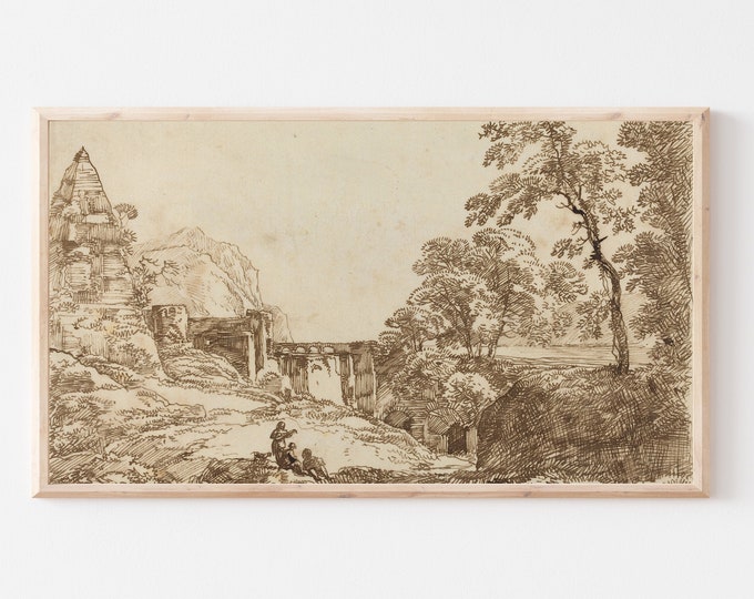 Frame TV Art | Vintage Landscape Drawing | Artwork for Samsung Frame TV ...