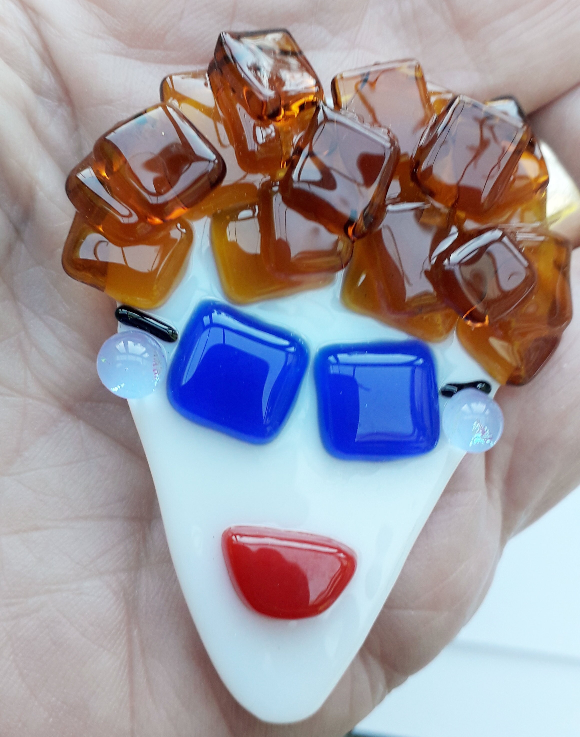 Fused Glass Chic Brown Lady Head Opaque Brooch,fun,diva,safety Catch ...