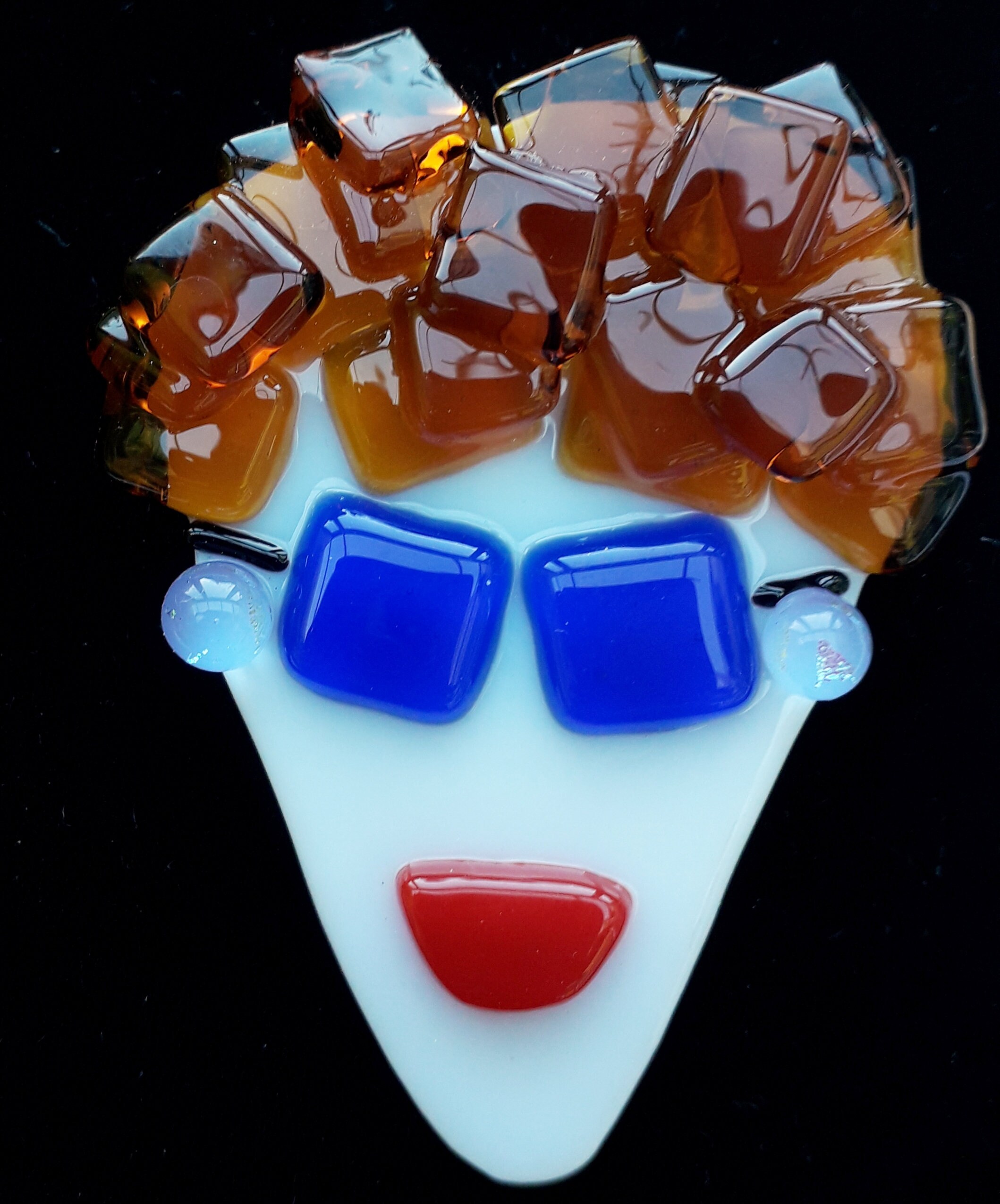 Fused Glass Chic Brown Lady Head Opaque Brooch,fun,diva,safety Catch ...