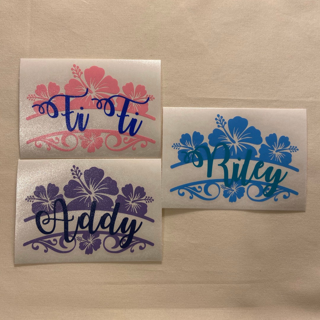 Two Color Hawaiian Hibiscus Flower and Script Name Vinyl Decal - Etsy