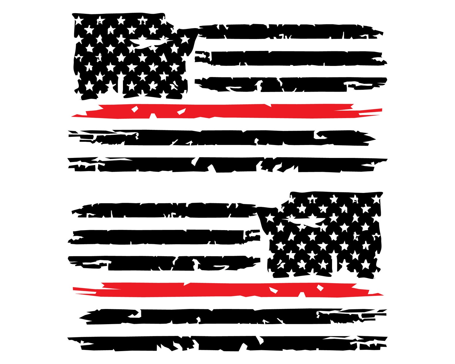 Set of 2 Distressed Tattered USA American Flag With Fire Fighter Thin ...